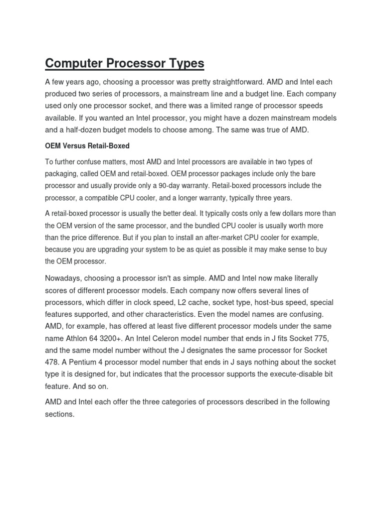 Computer Processor Types | PDF | X86 Architecture | Intel