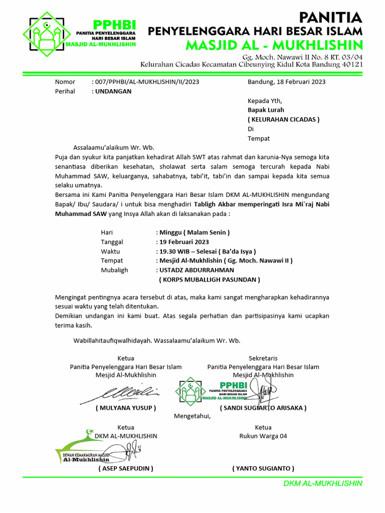 Surat Undangan Pphbi Isra Miraj | PDF