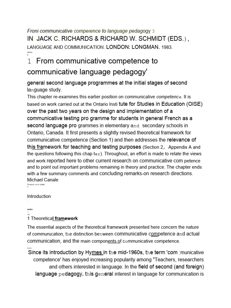 Om Communicative Competence Canale 1983 Pdf Second Language