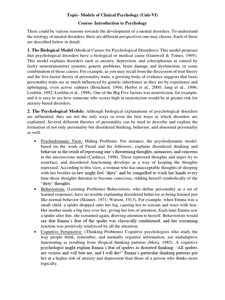 Models of Abnormality in Psychology | PDF | Mental Disorder | Thought