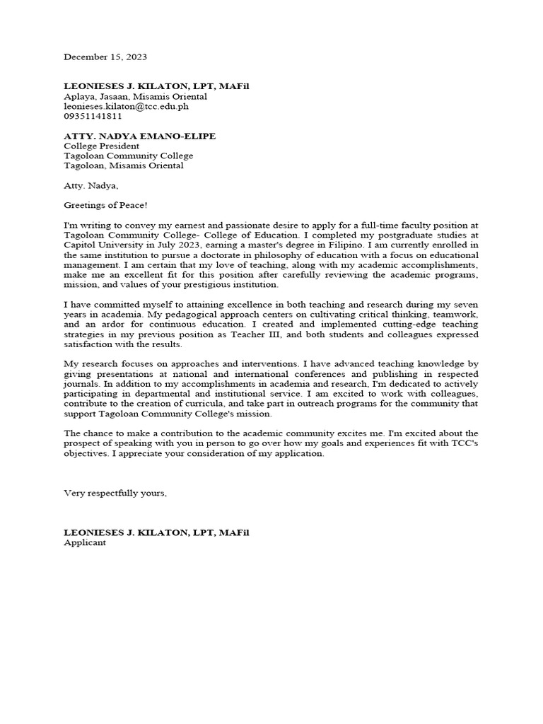 Application Letter | PDF