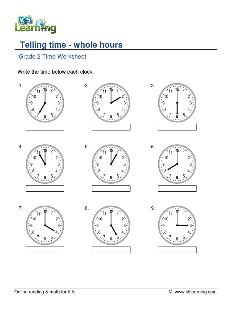 Grade 2 Telling Time Worksheet | PDF