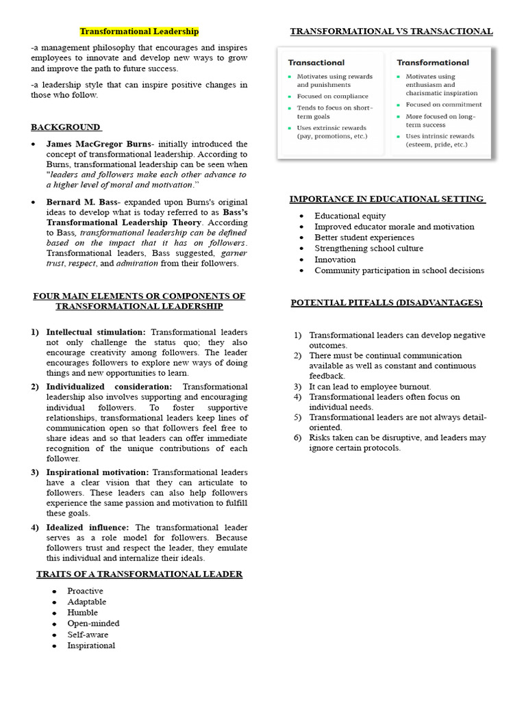 Transformational Leadership Docs | PDF | Transformational Leadership | Leadership