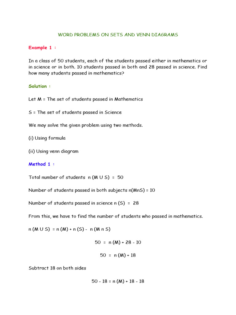 Word Problems On Sets and Venn Diagrams | PDF | Mathematics | Science