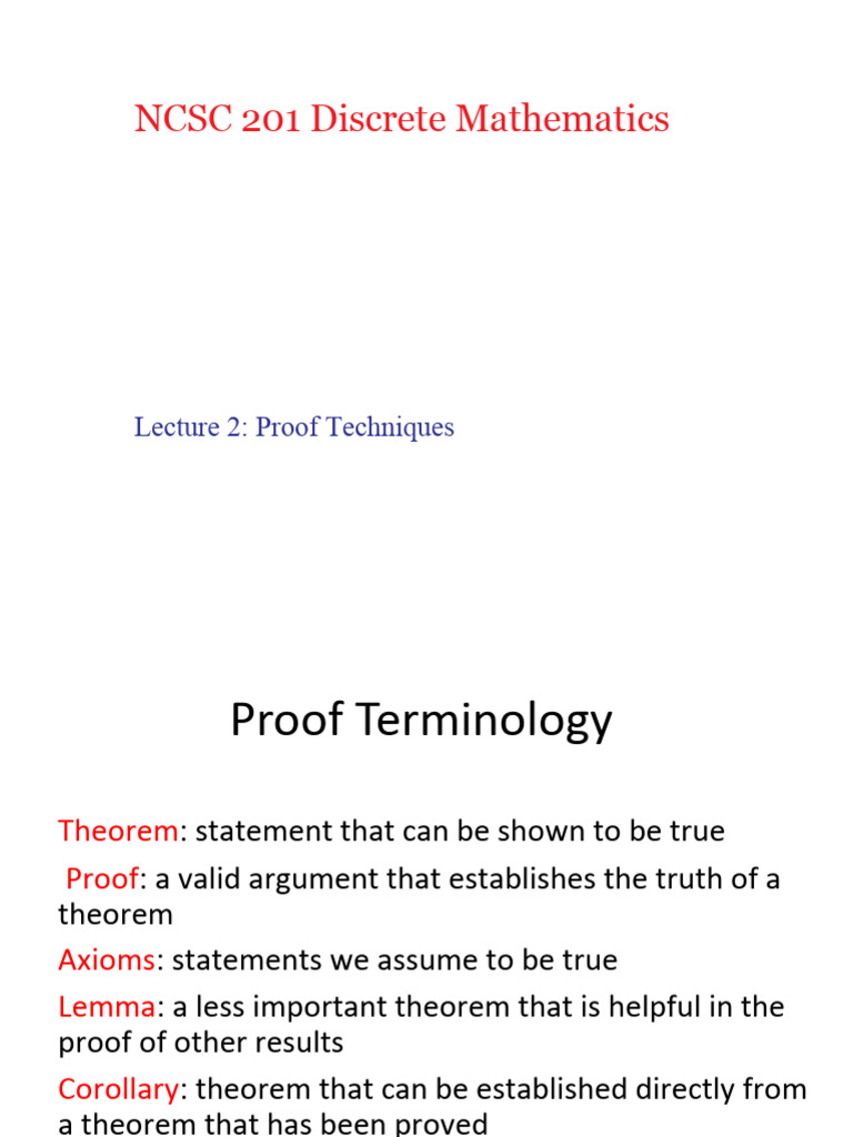 Lecture 2 Proof Techniques Pdf Mathematical Proof Theorem