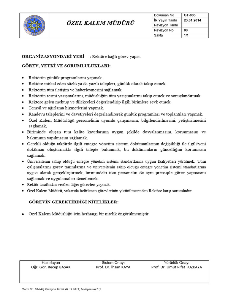 GT 005 Özel Kalem Müdürü | PDF
