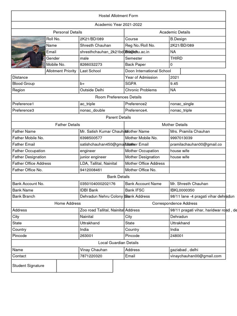 Hostel New Allotment Form | PDF | Justice | Crime & Violence