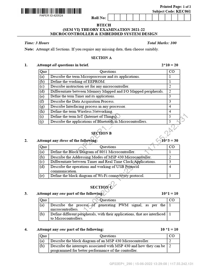 Microcontroller Embedded System Design Kec061 Pdf Microcontroller Embedded System