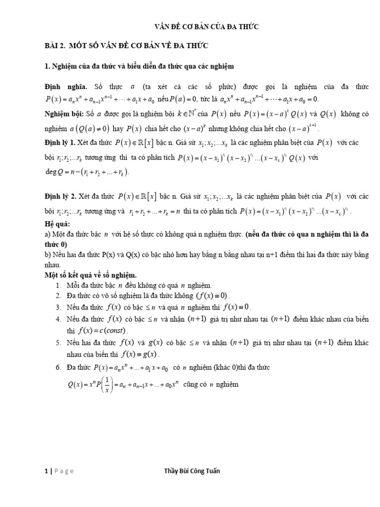 Bai 2. Cac Kien Thuc Ve Da Thuc | PDF