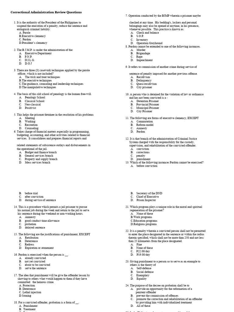 Correctional Administration Review Questions ONLY | PDF