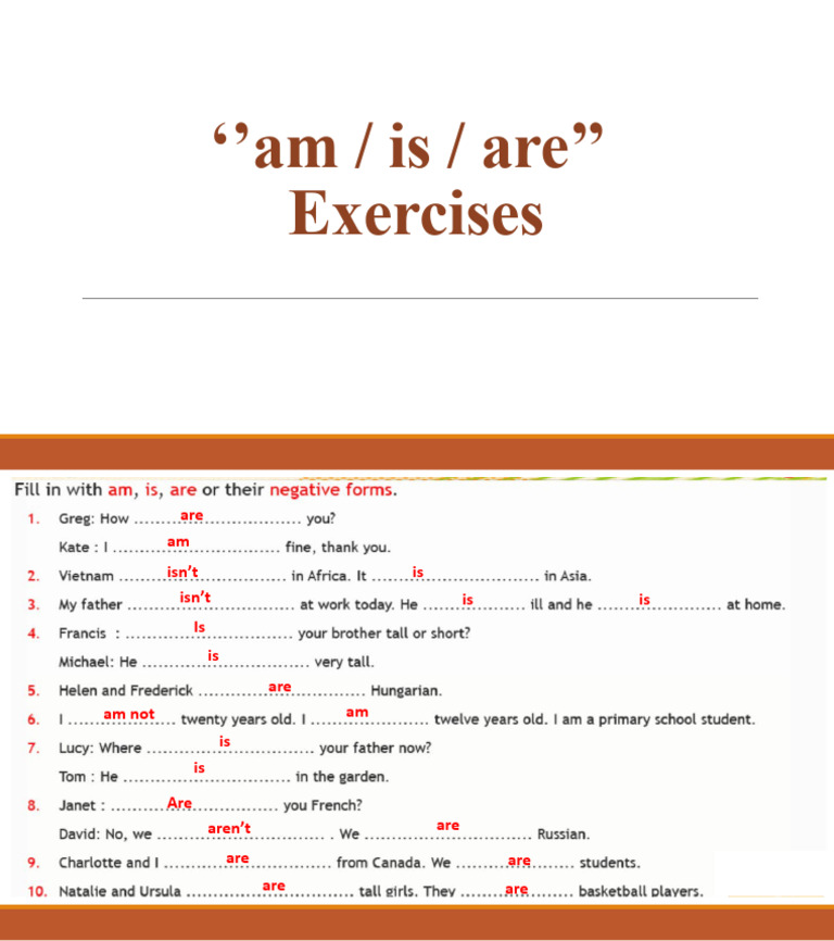 "Exercises for 'Am/Is/Are' Usage" | PDF