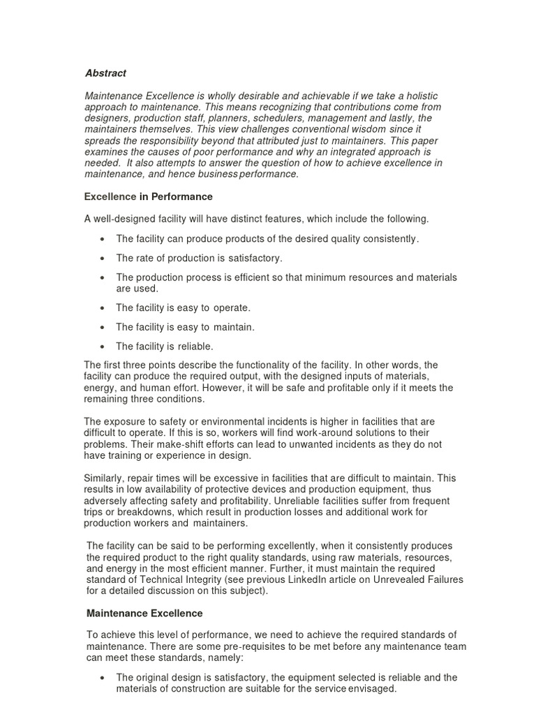 Achieving Maintenance Excellence | PDF | Economies | Business