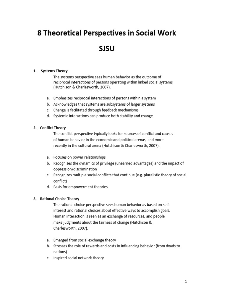 Eight Theoretical Perspectives in Social Work | PDF | Psychology | Behavior