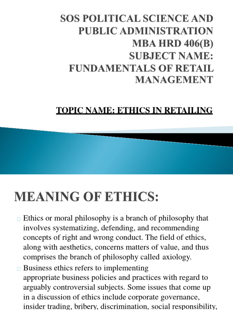 ETHICS in RETAILING | PDF