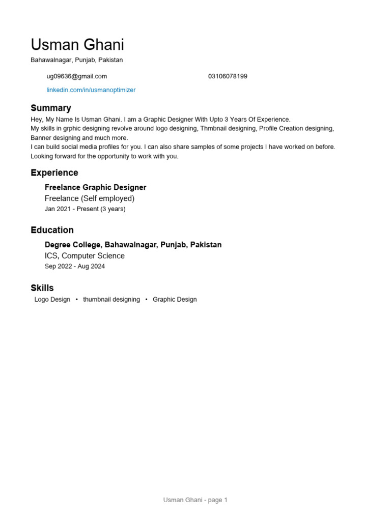 Resume Usman Ghani | PDF