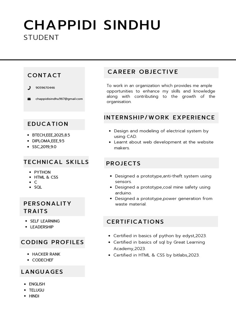 Chappidi Sindhu: Student | PDF