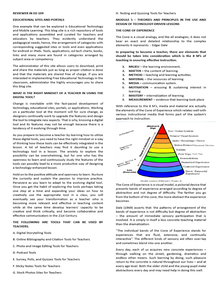 Reviewer in Ed 109 | PDF | Pedagogy | Experience