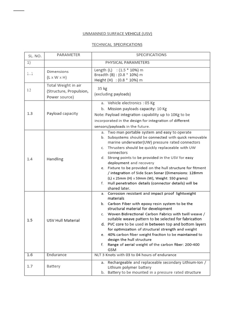 Usv Specs | PDF