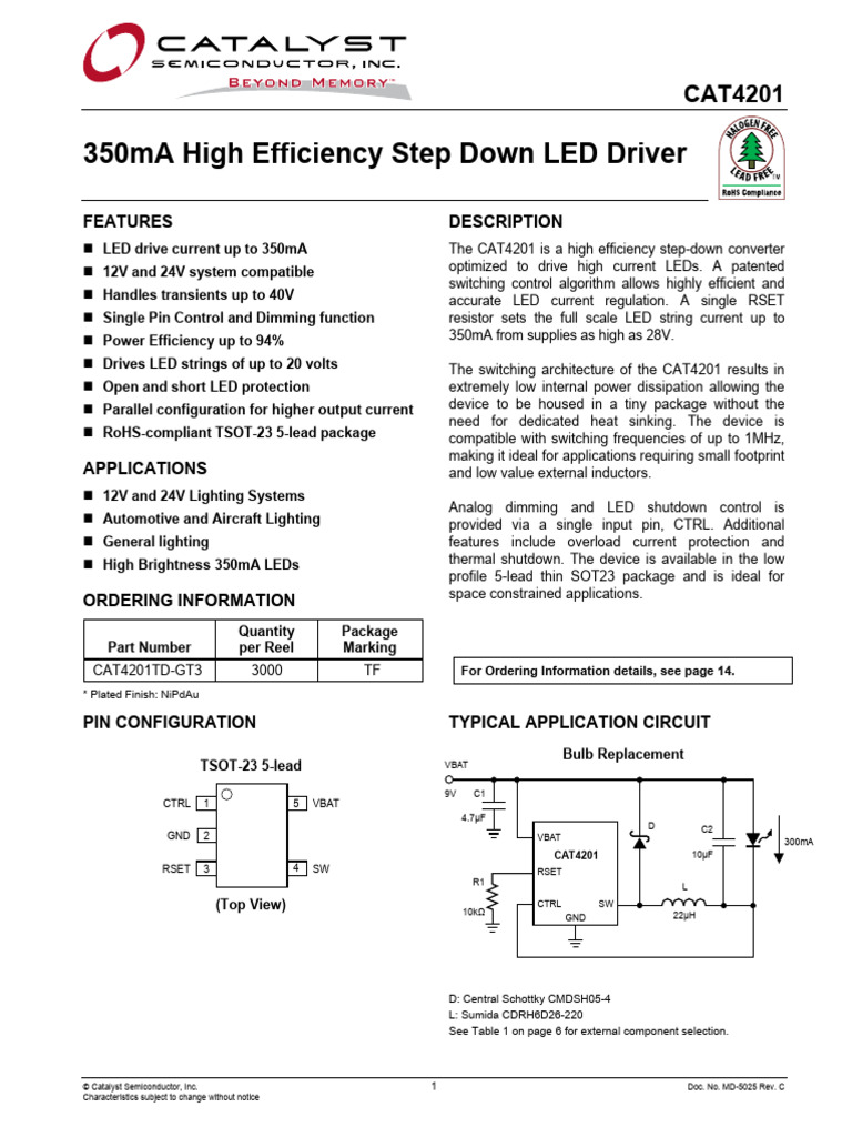 Led Driver CAT4201 | PDF | Light Emitting Diode | Manufactured Goods