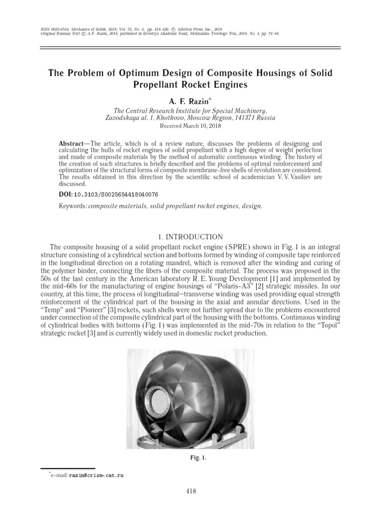 The Problem of Optimum Design of Composite Housings of Solid Propellant Rocket Engines-Razin2018 ...