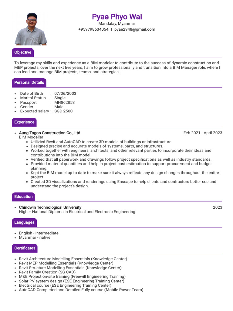 CV 2023102513554677 | PDF | Building Information Modeling | Autodesk Revit