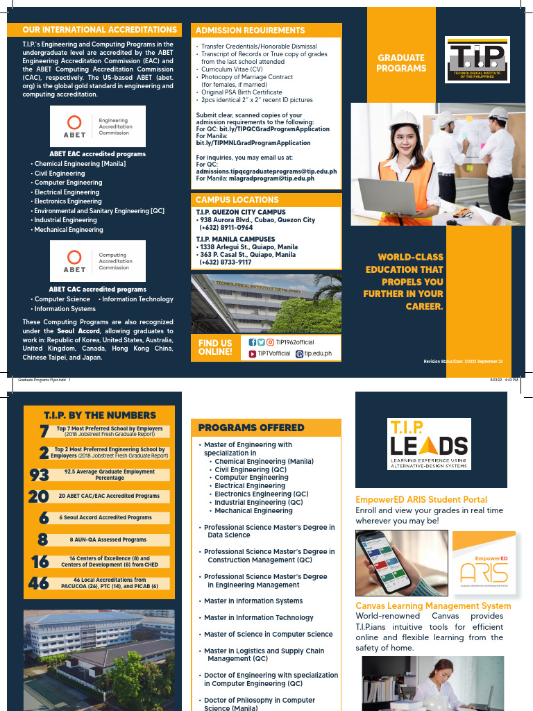 T.I.P. Graduate Programs Flyer Sept 2022 | PDF | Engineering | Physical ...