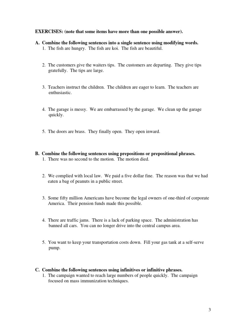 Sentence Combining Exercises for Students | PDF | Grammar