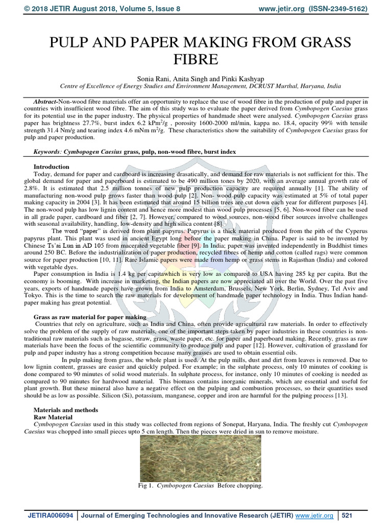 Pulp and Paper Making From Grass Fibre | PDF | Paper | Pulp (Paper)