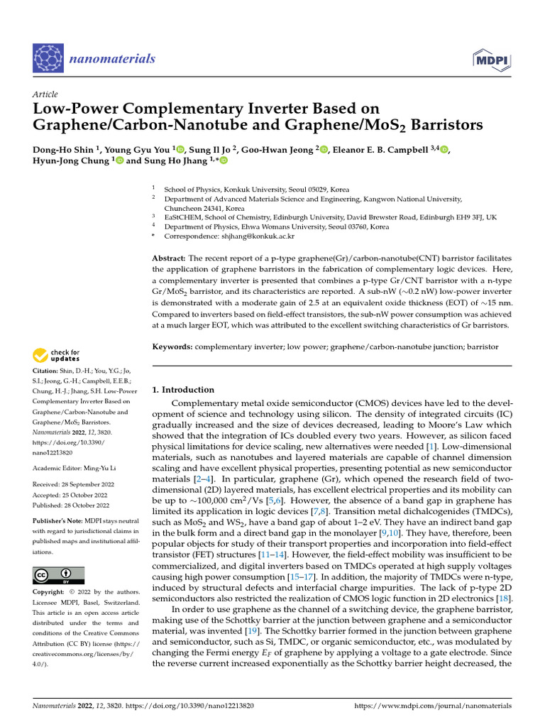 Low-Power Complementary Inverter Based On Graphene:Carbon-Nanotube and ... Low-Power Complementary Inverter Based On Graphene:Carbon-Nanotube and ...