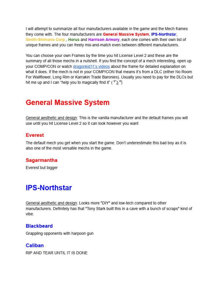 All Lancer Frames in A Nutshell v2 | PDF
