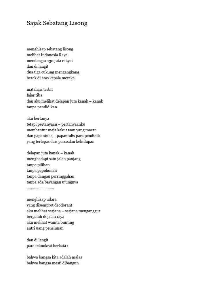 Sajak Sebatang Lisong | PDF | Dewasa Muda