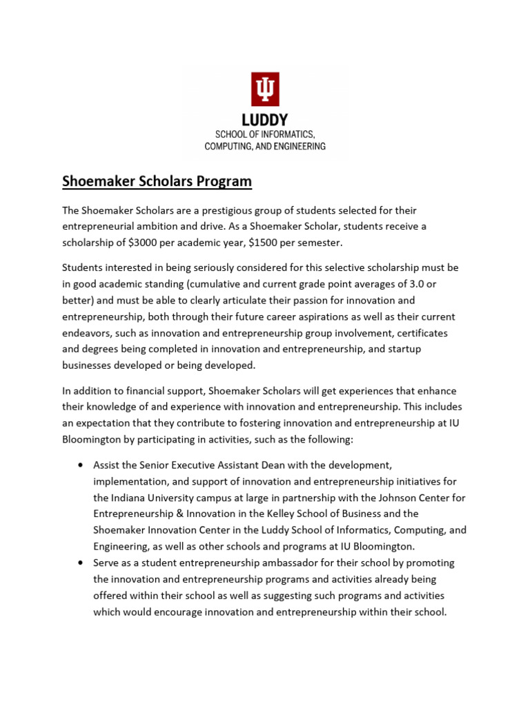 Shoemaker Scholars Program Overview | PDF