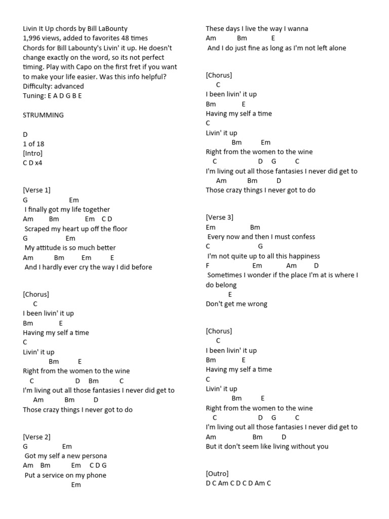 Livin' It Up Chords - Bill LaBounty | PDF | Song Structure | Musical Forms