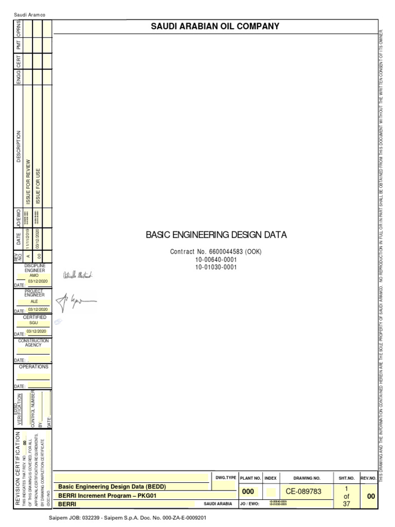 Saudi Arabian Oil Company: Basic Engineering Design Data | PDF