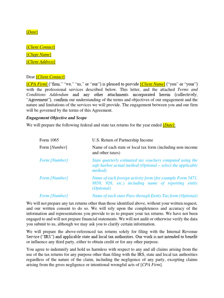 Sample Engagement Letter - Partnerships | PDF | Limited Liability ...