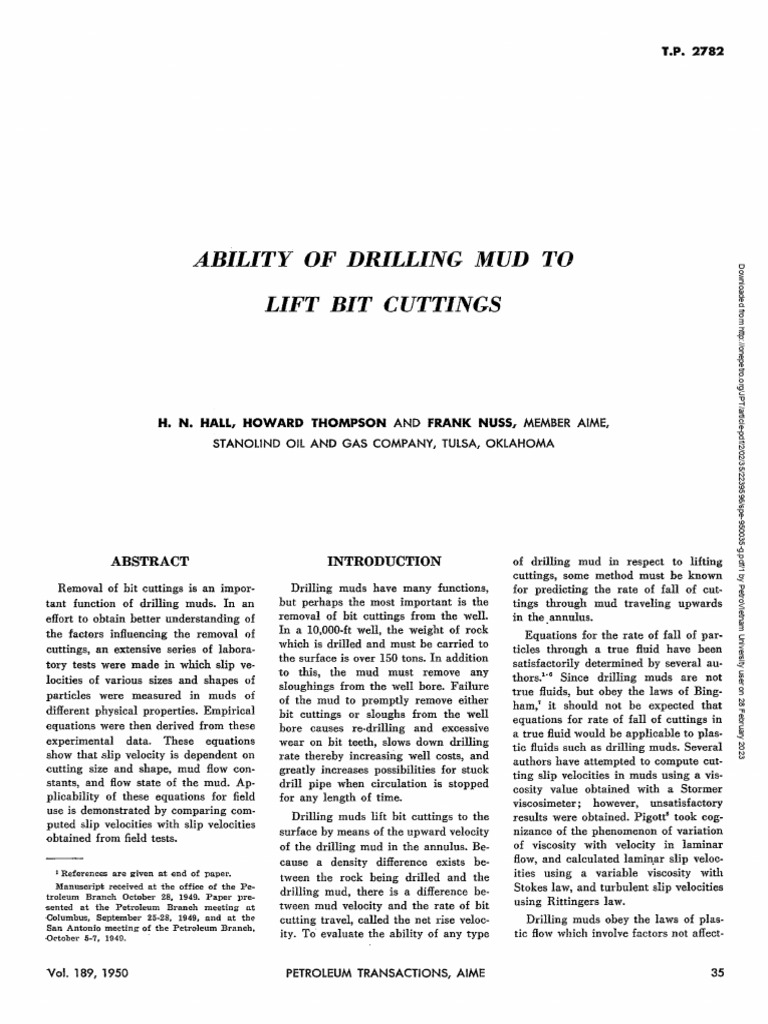 Ability of Drilling Mud To Lift Bit Cuttings | PDF | Fluid Dynamics | Viscosity