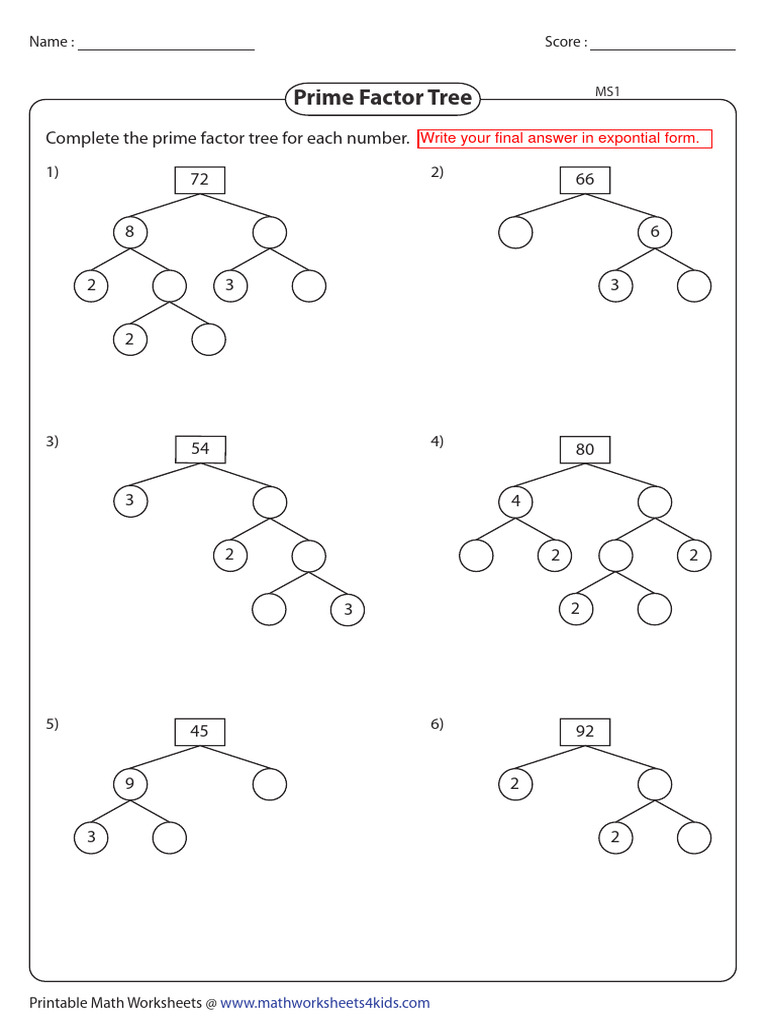 Factors - Factor Tree Medium1 | PDF