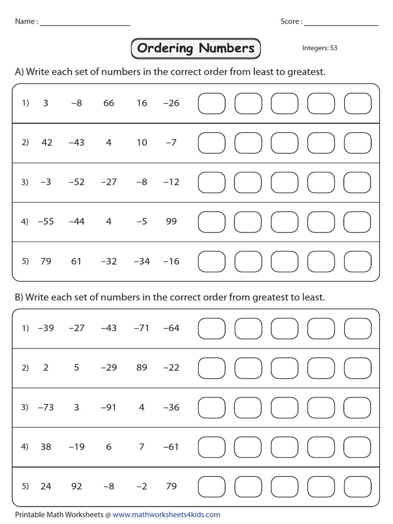 Integers Comparing-Ordering Standard-Integers EXTRA PRACTICE | PDF