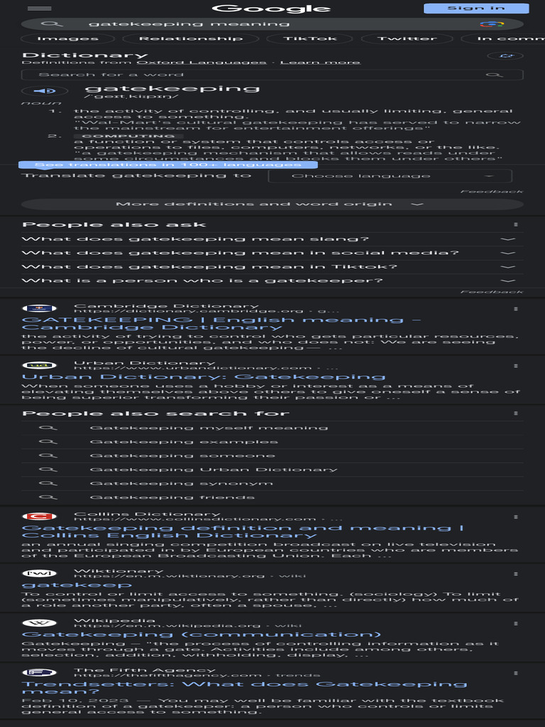 Gatekeeping Meaning - Google Search | PDF | Dictionary | Wiki