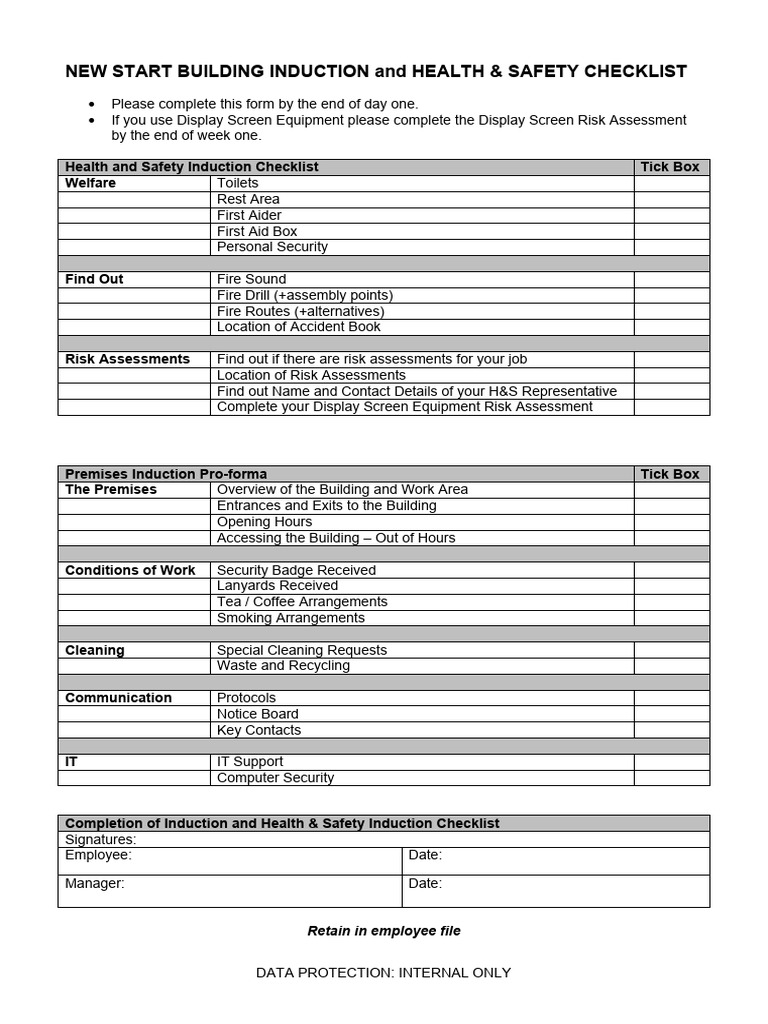 NEW START BUILDING INDUCTION and HEALTH | PDF