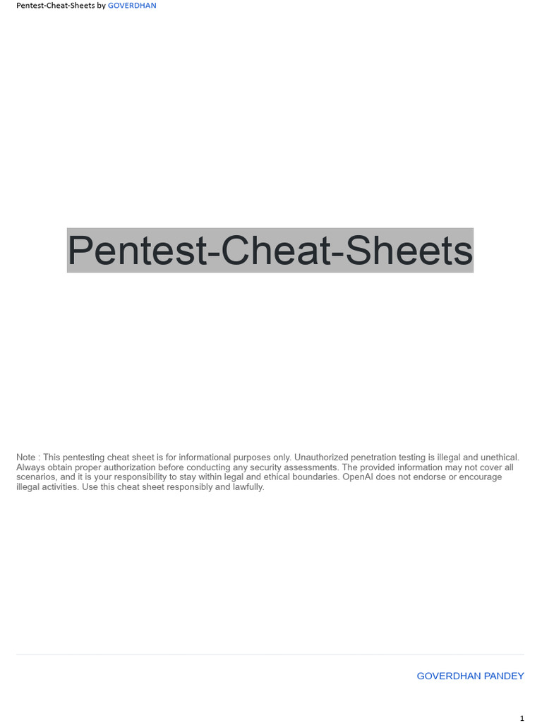 Pentest-Cheat-Sheets by GOVERDHAN | PDF