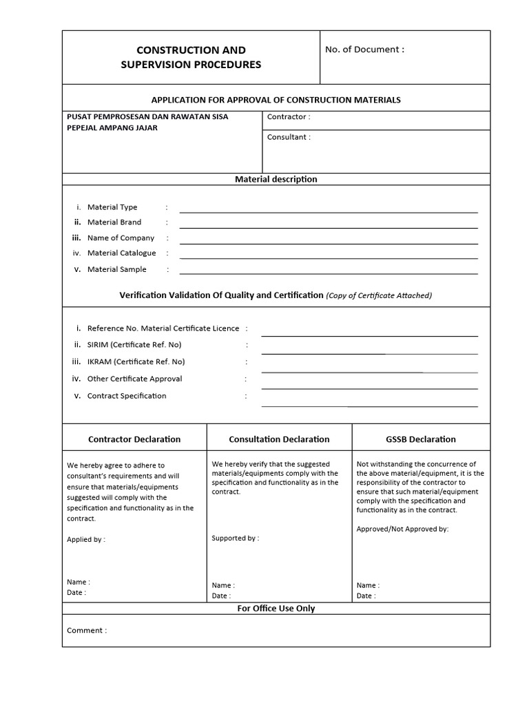 Construction Material Approval Request Form | PDF | Technology ...