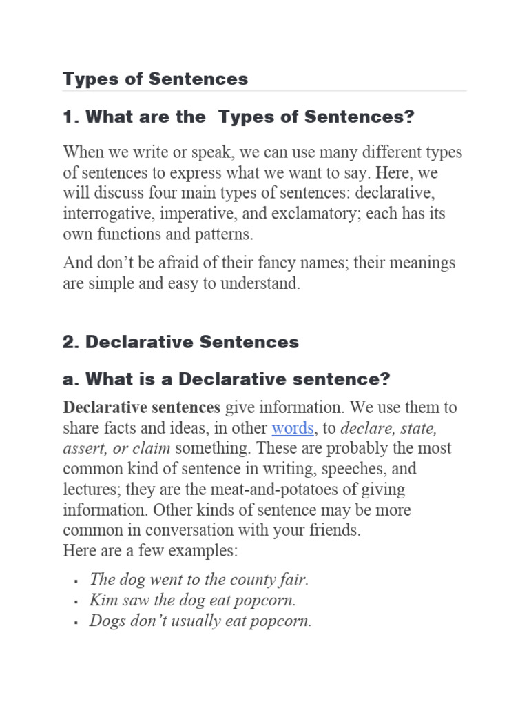 Types of Sentences | Download Free PDF | Sentence (Linguistics) | Question