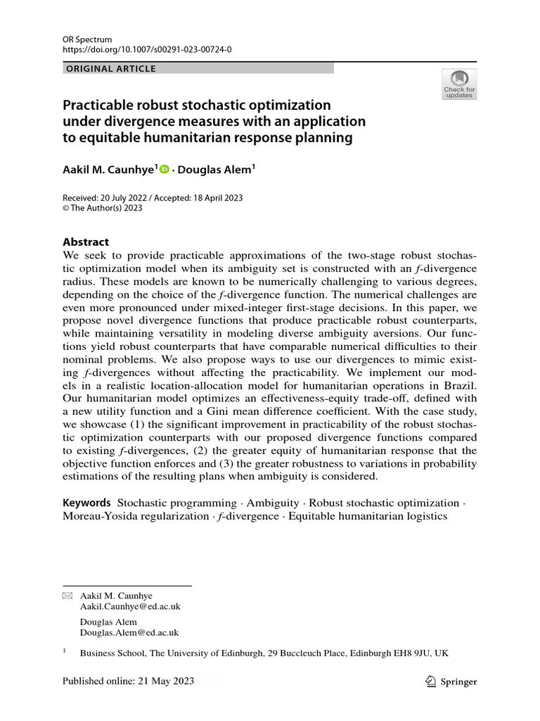 Practicable Robust Stochastic Optimization Under Divergence Measures With An Application To ...