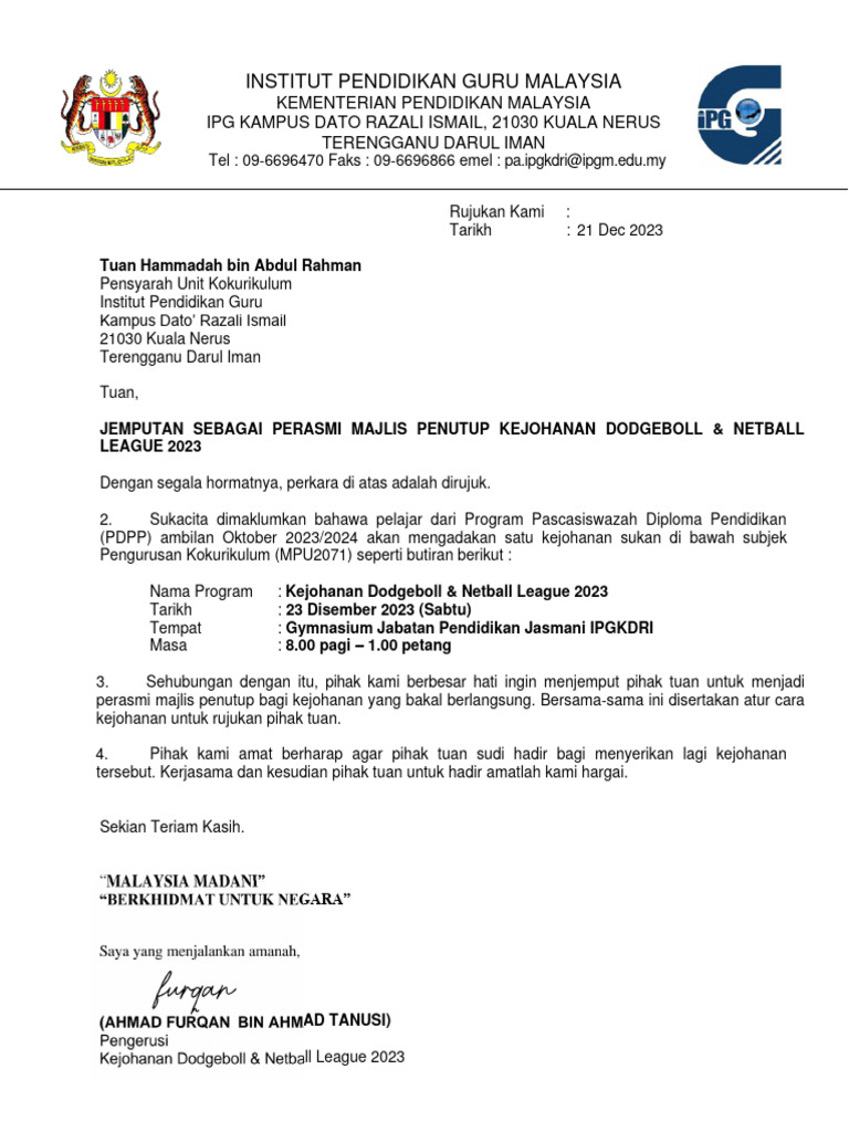 Surat Jemputan Sebagai Perasmi. | PDF