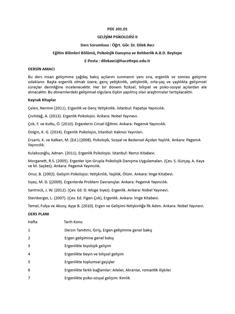 Pde 201 Geli̇şi̇m Psi̇koloji̇si̇ Ii İzlence | PDF