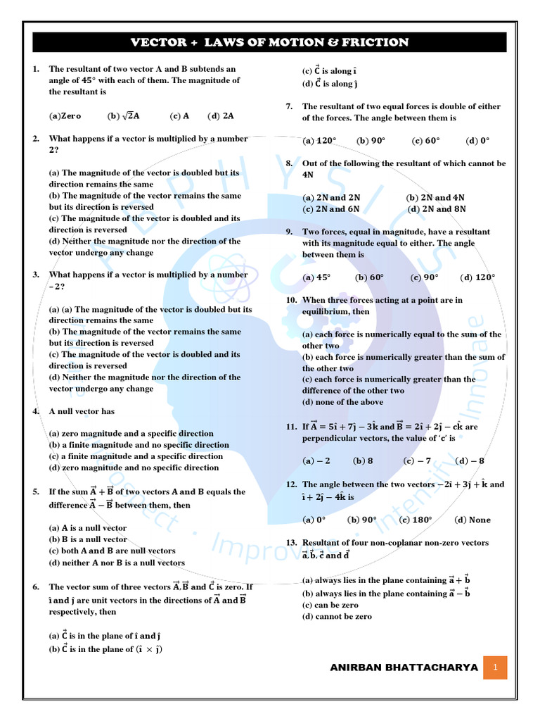 Physics Quiz: Vectors & Motion | PDF | Force | Friction