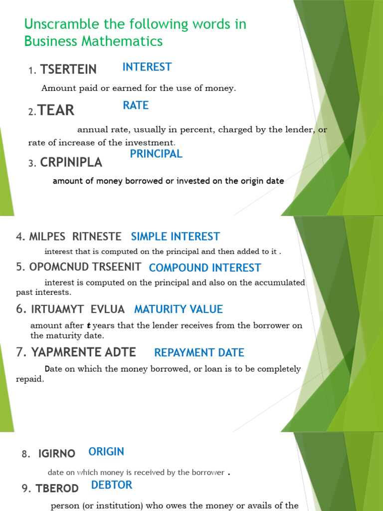 Week 1 Business Math 1 | PDF | Interest | Compound Interest