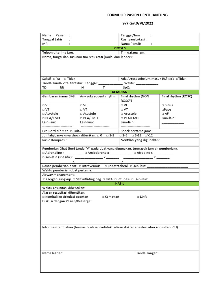 Form Pasien Henti Jantung | PDF