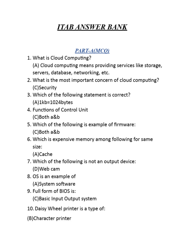 Itab Answer Bank | PDF | Computer Data Storage | Operating System
